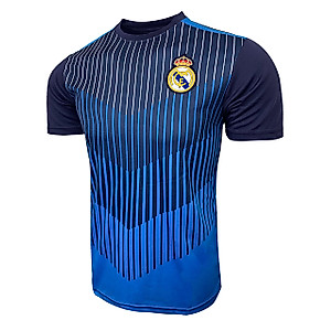 Boy's Real Madrid Performance Jersey, Youth Sizes Licensed Real Madrid Training Shirt (YM) Blue