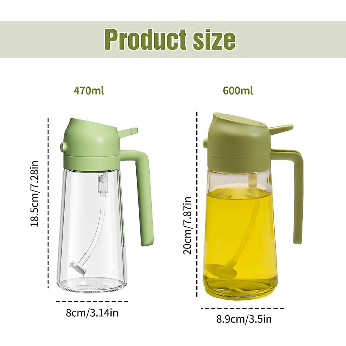 Generic 2024 Upgrade 600ml/20oz 2-in-1 Glass Injector & Dispenser Large Olive Oil Dispenser Bottle for Cooking, Air Fryer, Frying, Grilling (Black, 470ml)