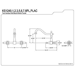 Kingston Brass KS1242PL Heritage Wall Mount 8-Inch Center Kitchen Faucet, Porcelain Lever Handle, 8-1/2-Inch, Polished Brass