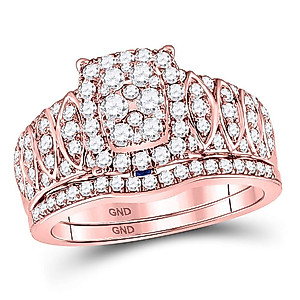 14kt Rose Gold Womens Round Diamond Vintage-inspired Bridal Wedding Engagement Ring Band Set 1-3/8 Cttw