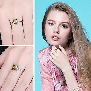 JewelryPalace Class Natural Gemstone Green Peridot Birthstone Solitaire Engagement Rings for Women, Anniversary 14K Gold Plated 925 Sterling Silver Promise Rings for Her Size 8