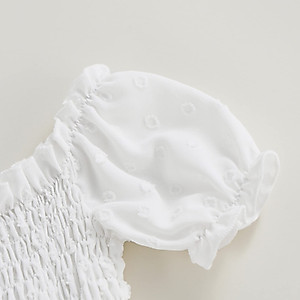 MERSARIPHY Infant Baby Girl Romper Dress Pleated Chiffon Summer Clothes Baby Romper with Headband (White, 0-6 Months)