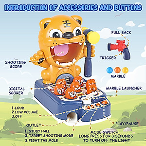 KooQii Whack A Mole Game Toddler Toys with Toy Gun and 2 Hammers Interactive Game for Hammering & Pounding,Target Shooting Early Developmental Fun Gift for 2-3 4 5 6 7 8 Year Old Boys and Girls