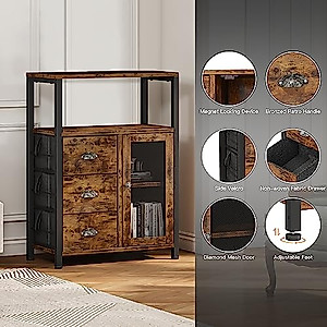 Homeiju Storage Cabinet, Bathroom Storage Cabinet Organizer with 3 Removable Drawers and 1 Door, Industrial Floor Storage Cabinet for Kitchen, Living Room, Bathroom, Home Office