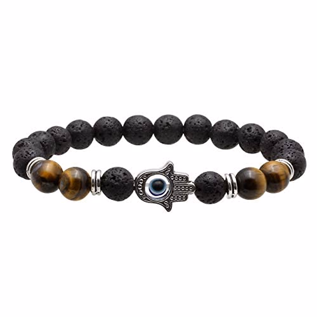 MILAKOO 8mm Beads Bracelet Tiger Eye Lava Rock Oil Diffuser Natural Stone Stretch Cuff for Men Women
