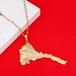 Eritrea Map Pendants Necklace Women Map of Eritrea 24K Gold Jewelry African Necklace Ethiopia (Eritrea Pendant)