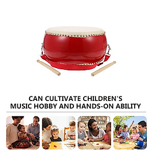 ERINGOGO 9 inch Chinese Drum, Kids Hand Drum Wooden Drum with Carry Strap and Drum Sticks, Traditional Chinese Percussion Instrument for Lion Dance, Rhythm