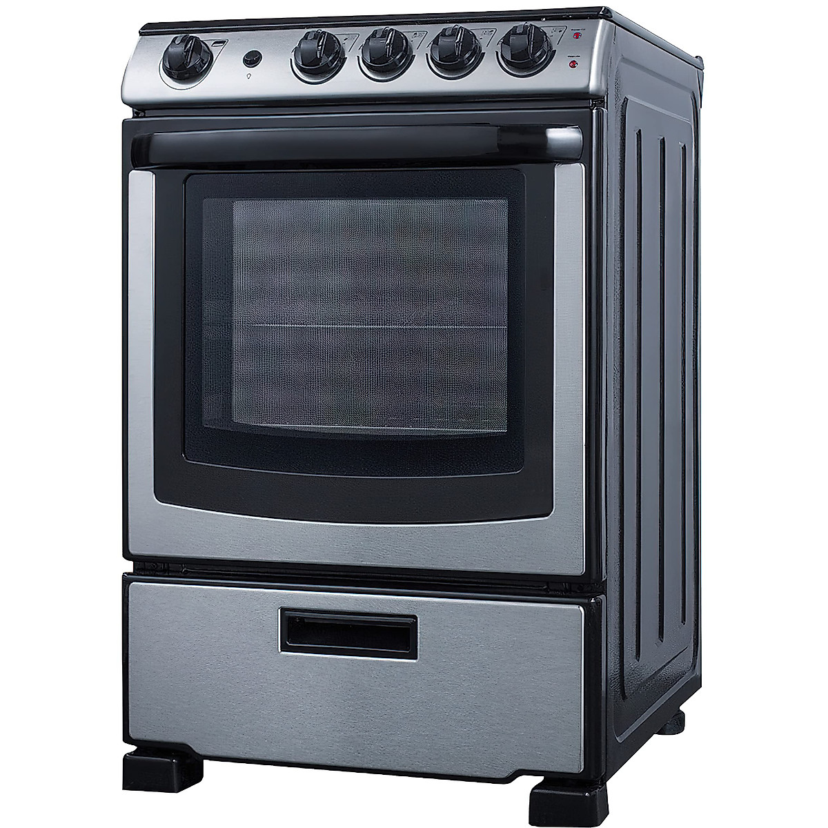 Summit Appliance REXH24RSS 24" Wide Electric Range and Convertible Hood Set, Push-to-turn Knobs, 4 Cooking Zones, Stainless Steel Hood, Adjustable Racks, Smooth Ceramic Glass Top, Boiler Tray