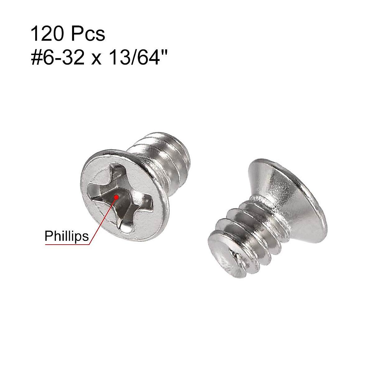 uxcell #6-32 x 13/64" Phillips Flat Head Screws Fastener Silver Tone for Laptop PC TV Fan Switch 120pcs