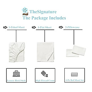 4-Piece BedSheets Set-800 Thread Count-100% Cotton Bedding Set for Full Size Bed-Long Staple Cotton Soft Sateen Weave, Fits Upto 15'' Deep Pockets Fitted Sheet-Cream