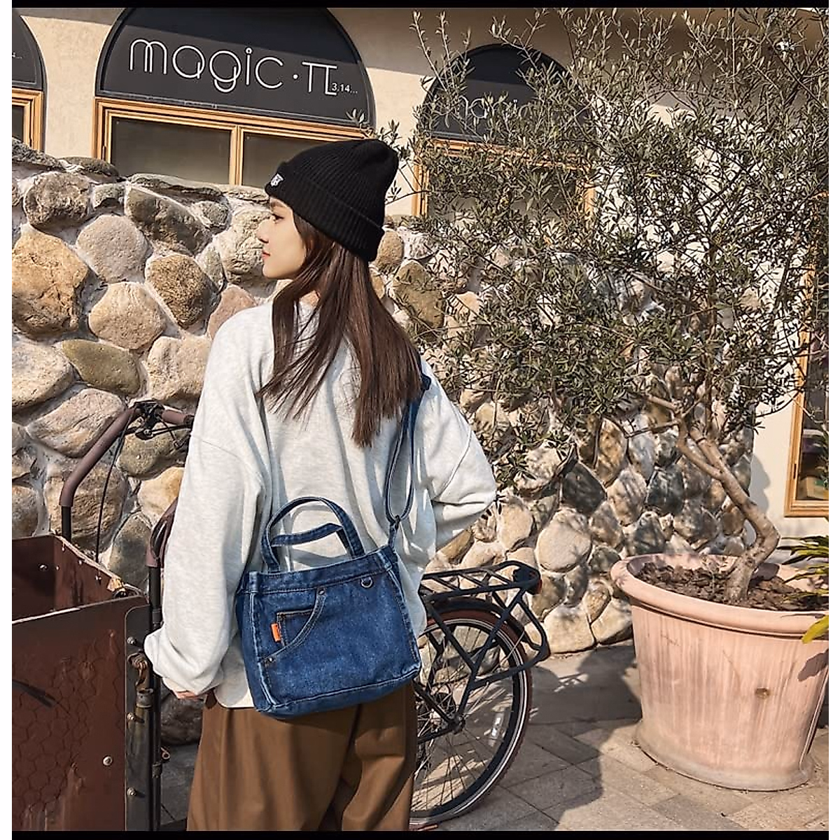 GESALOP Women's Denim Crossbody Bag, Small Shoulder Bag, Denim Purse, Handbag (Light blue)