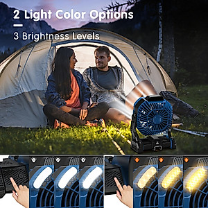 ABVOT 20000mAh Camping Fan with 4 LED Lights, Rechargeable Fan Portable, Stepless Speed and Adjustable Timer Settings for Picnic, Barbecue, Fishing, Travel