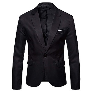 Mens Casual Slim Fit Suit Jacket 1 Button Daily Blazer Business Sport Coat Tops A/Black