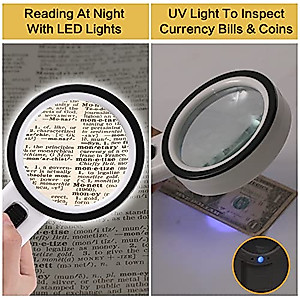 30X Magnifying Glass with Light (12 LED & 1 UV), High Grade Large Illuminated Magnifier for Seniors, Reading Tiny Labels & Prints, Hobby, Inspections, Macular Degeneration, HQ Gift Box(Included)