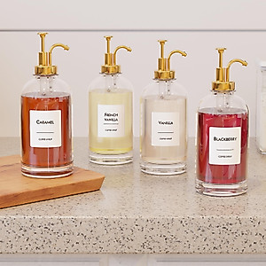 Coffee Syrup Dispenser Set- 4 Glass Bottles with Gold Pumper and Syrup Labels - Precise Dispensing and Stylish Addition to Coffee Shop, Cafe or Home Bar