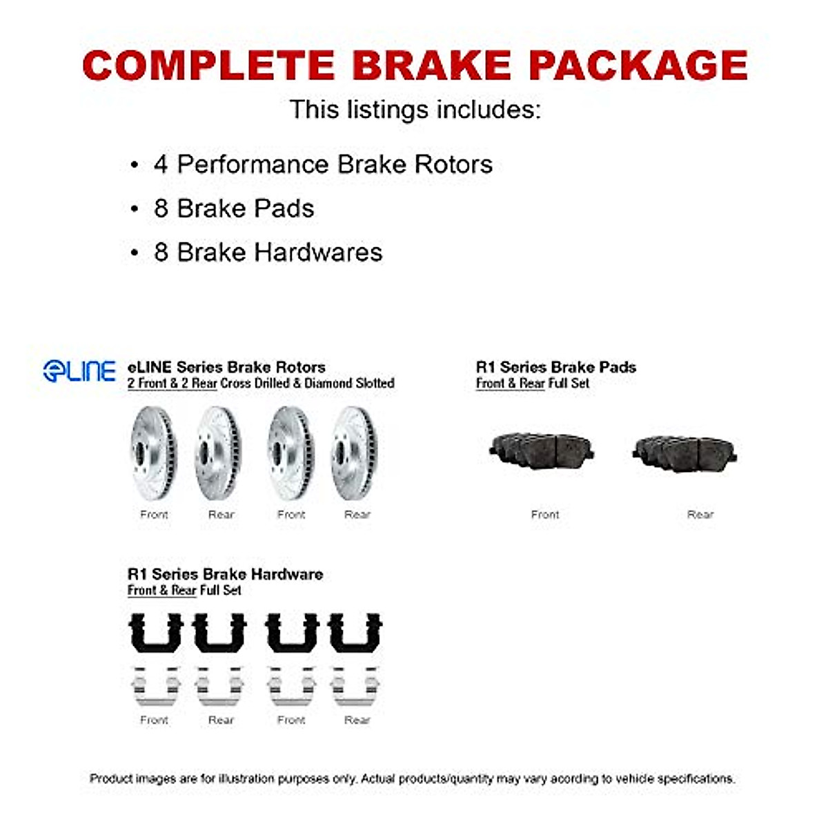 R1 Concepts Front Rear Brakes and Rotors Kit |Front Rear Brake Pads| Brake Rotors and Pads| Ceramic Brake Pads and Rotors |Hardware Kit|fits 2010-2020 Lexus RX350, RX450h, Toyota Highlander, Sienna