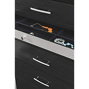 Signature Design by Ashley Starberry Glam 6 Drawer Dresser with Silvertone Glitter Accents & 2 Felt-Lined Jewelry Drawers, Black