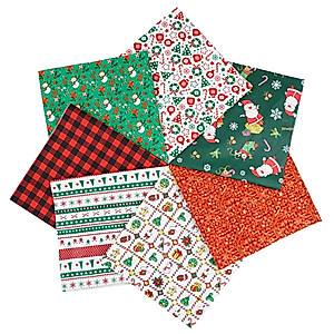 7PCS Halloween Christmas Fabric Cotton Fabric Squares 20" x 20" Fat Quarter Fabric Bundles Craft Fabric for Patchwork Sewing Quilting Crafting DIY (Christmas)