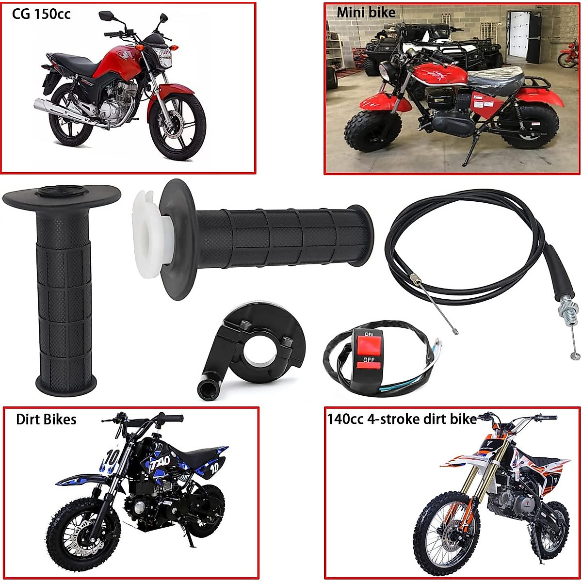 CALU LUKY 22mm Twist Throttle Accelerator Handle Grips, 50 90 110 125cc Pit Bike Dirtbike (Handle Grip + Cable + Throttle Clamp + flameout Switch)