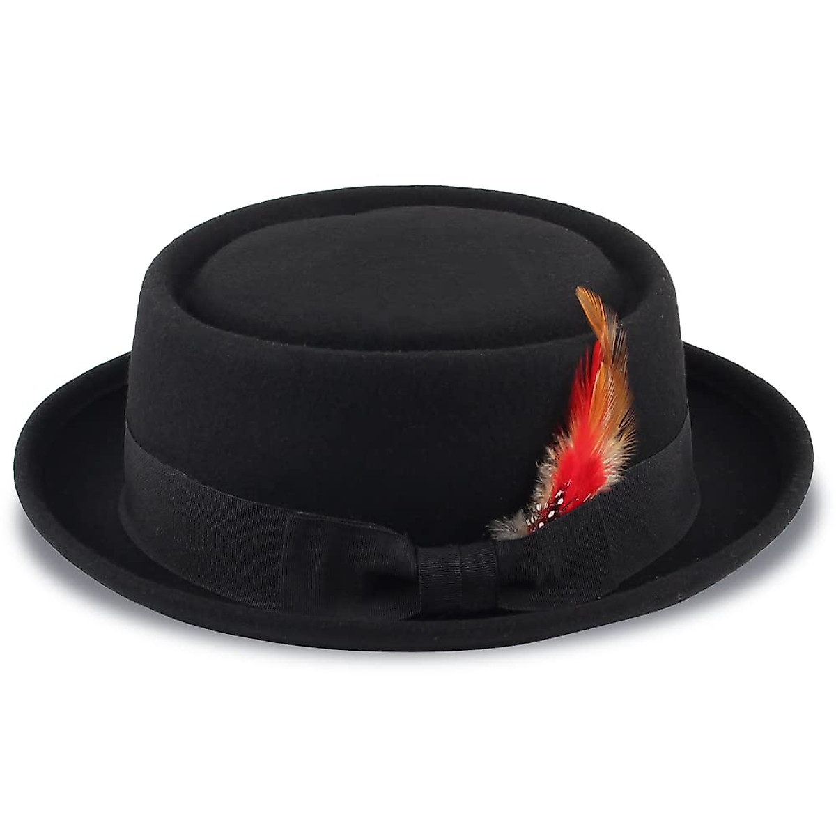 Pork Pie Hat for Men/Women Wool Felt Fedora Boater Porkpie Flat Top Derby Black
