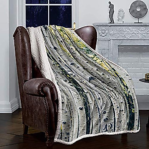 Plush Sherpa Fleece Throw Blanket Birch Trees Mottled Trunk Wilt Twigs Leaves Deciduous Woodland Warm Cozy Blanket,Soft Fuzzy Reversible Lightweight Blanket for Couch,Sofa and Bed 50x60 inch