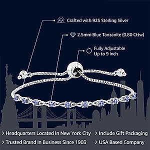 Gem Stone King 925 Sterling Silver 2.5MM Round Gemstone Birthstone Tennis Bracelet | Fits Up To 9 Inch Wrist | Adjustable Bolo Bracelet For Women | Easy-On Easy-Off