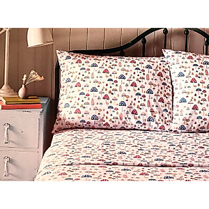 London Home Luxury Collection 4 Piece 200tc Rose Flora Sheet Set 100% Cotton Percale Crisp & Cool, Lightweight Bedding (Blue Mushrooms, King (U.S. Standard))