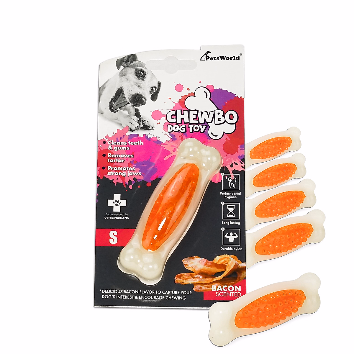 PETSWORLD Bacon Scented Dog Chew Toy for Tough Chewers. Cleans Teeth and Provides General Oral Health, Non-Toxic, Tough, Durable. for Small/Medium Dogs