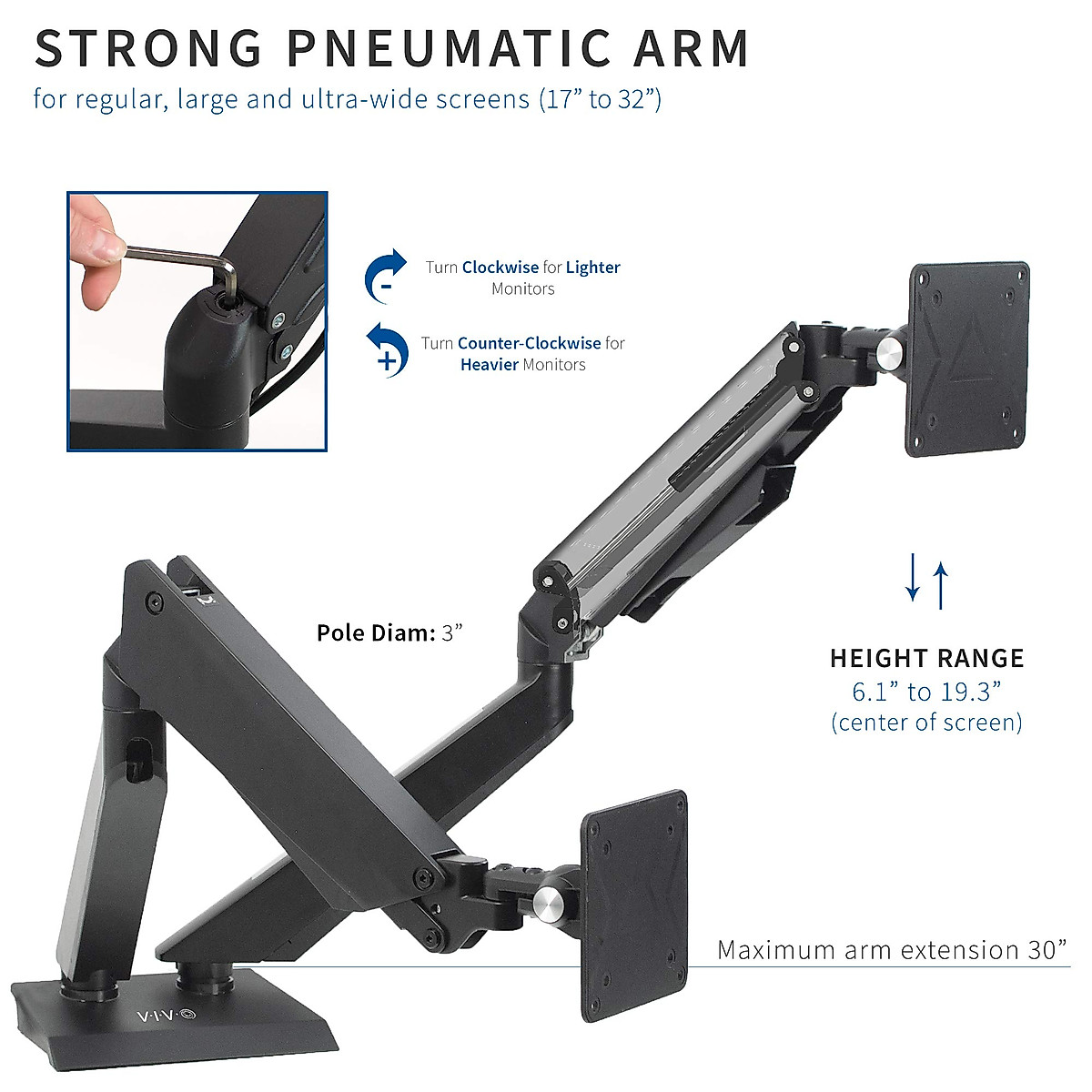 VIVO Premium Dual 17 to 32 inch Gaming Pneumatic Monitor Arms Clamp-on Desk Mount Stand with Blue LED Lights, Max VESA 100x100, Black STAND-GM2BB