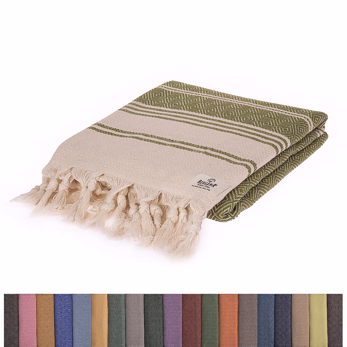 Bergama Turkish Cotton BeachTowel | 100% Cotton, Prewashed, 38 x 71 Inches | Quick Dry, Sand Free, Lightweight | Large Blankets for Beach, Pool, Bathroom, SPA, Gym and Yoga Blanket (Khaki)