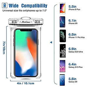 JOTO [2 Pack Universal Waterproof Pouch Cellphone Dry Bag Case Bundle with ProCase [2 Pack] Universal Waterproof Case for Phones up to 7"