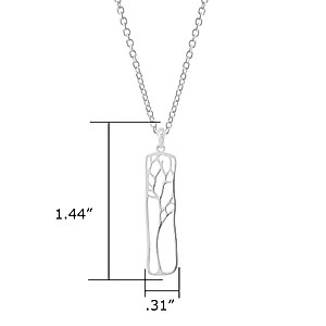 Boma Jewelry Sterling Silver Rectangle Tree Silhouette Pendant Necklace, 20 Inches