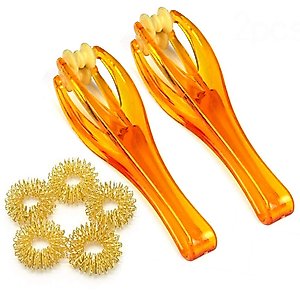 2 Pcs Finger Roller Massager and 5 Pcs Acupressure Massage Rings for Finger Hand Massage, Hand Blood Circulation Massage Roller Tools, Handheld Stress Relief Double Rubber Joint Roller Massager