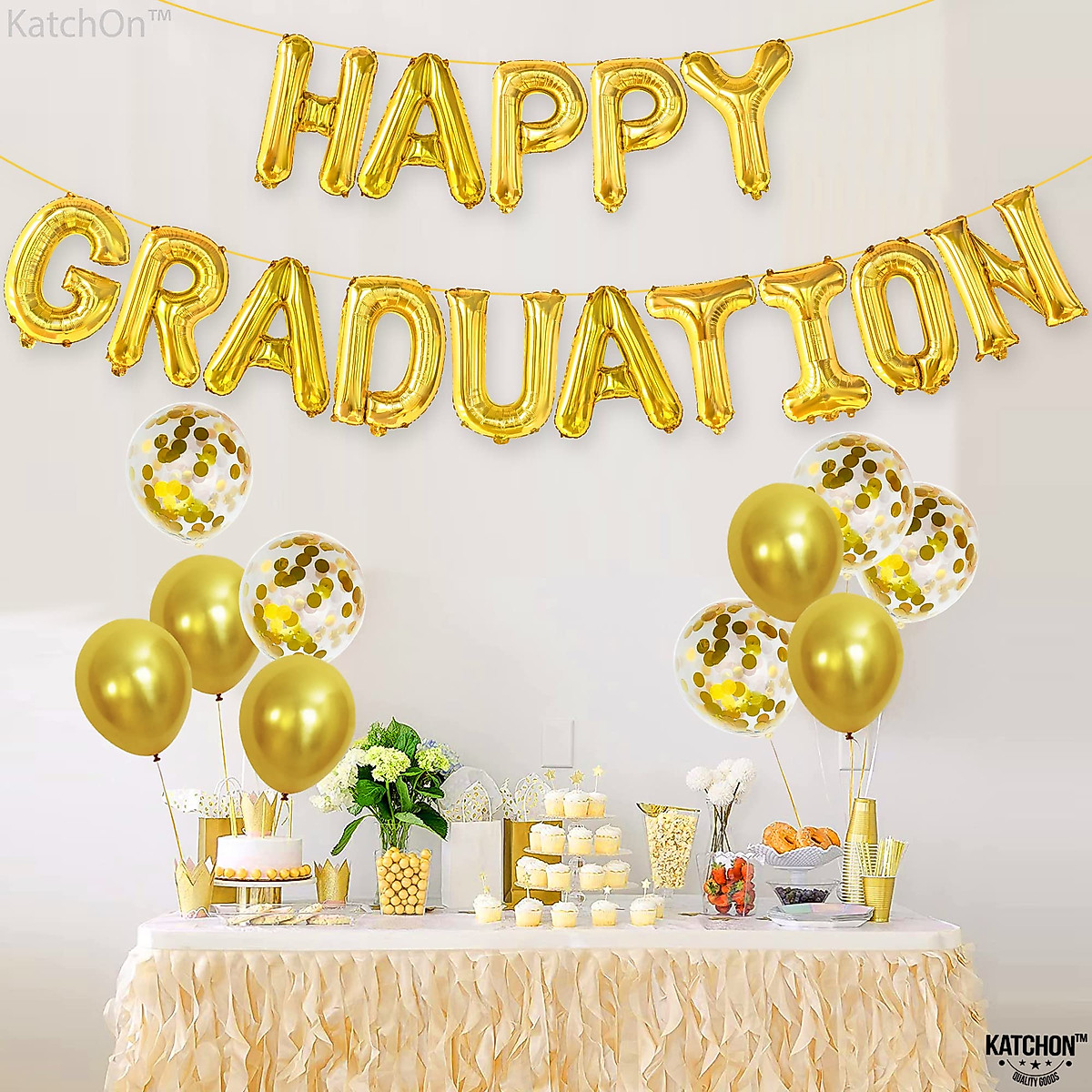 XtraLarge, Gold Happy Graduation Banner - 16 Inch, Graduation Foil Balloons | Graduation Party Supplies 2023 for Graduation Party Decorations 2023 | Graduation Banner for Graduation Decorations 2023