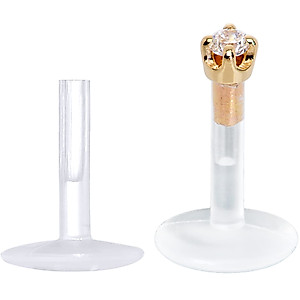 Body Candy 16 Gauge 1/4" Short Post Length 14k Yellow Gold 1.5mm CZ Bioplast Push in Cartilage Earring