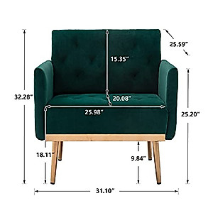 Olela Velvet Accent Chair with Arms for Living Room, Modern Tufted Single Sofa Armchair with Gold Metal Legs Upholstered Reading Club Chair for Bedroom Office Decorative (Green - Velvet)