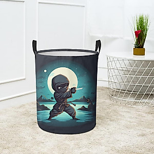 Little Ninja At Night Waterproof Foldable Storage Bin, Dirty Clothes Laundry Basket, Canvas Organizer Basket for Laundry Hamper, Toy Bins, Gift Baskets, Bedroom, Clothes, Kids Hamper