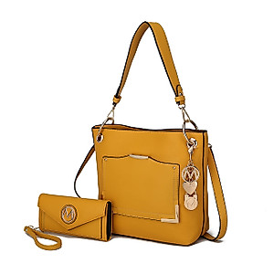 MKF Crossbody Tote Bag for Women, & Wristlet Wallet Purse Set – PU Leather Top-Handle Satchel Shoulder Handbag Grace Yellow