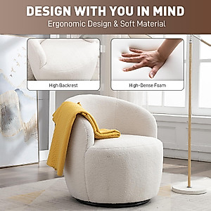 Swivel Barrel Chair, 360° Comfy Small Single Sofa Swivel Accent Chair for Small Space,Modern Boucle Round Swivel Chair Upholstered Accent ArmChair for Living Room Bedroom Nursery Hotel(Ivory)