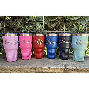 Your Name Text Engraved, Stainless Steel Tumbler, Customized cups, Double Wall Vacuum Insulated Mug Hot Cold Drink With Lid, Straw Option - 16 Different Colors (30oz, Personalize Name, Pink)