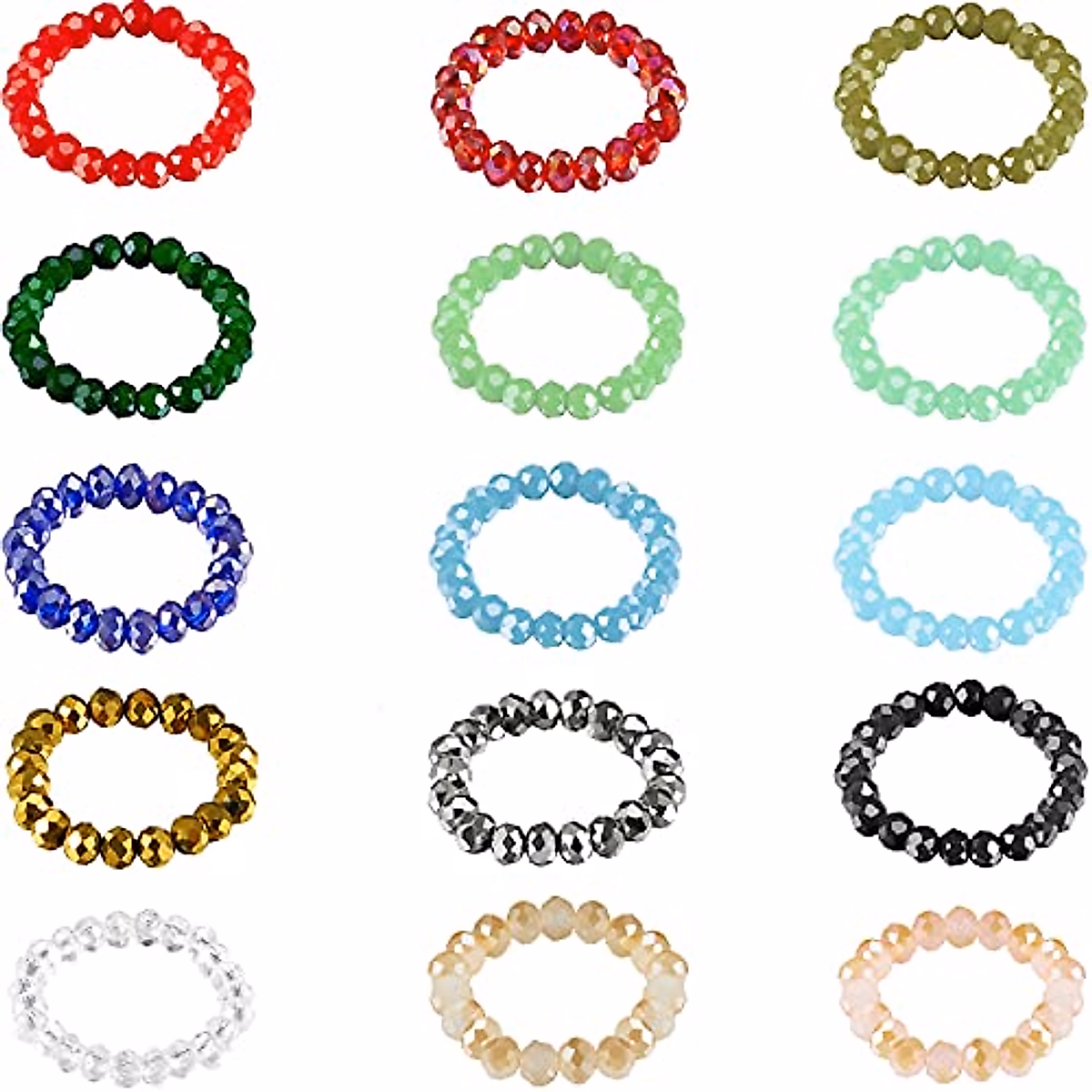 Hicarer 15 Pieces Beaded Elastic Ring Bohemian Beaded Ring Simple Crystal Ring Vintage Handmade Elastic Ring for Women Friendship