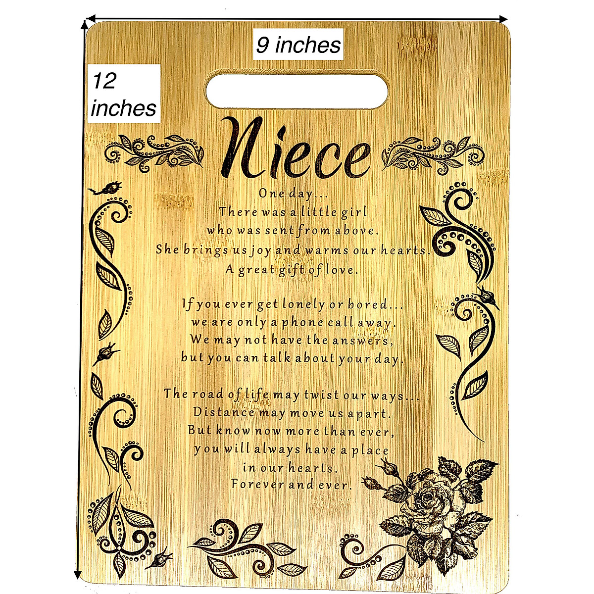 Gift for Niece Birthday, Christmas niece present Engraved Bamboo Cutting board 9” x 12”