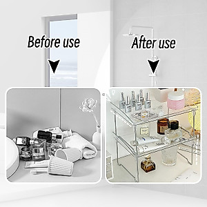 DEYIZY 2-Tier Foldable Bathroom Counter Organizer for Skincare, Vanity & Makeup - Space-Saving, Stackable, No Assembly - Bathroom Countertop Organizer, Bathroom Cabinet Organizer