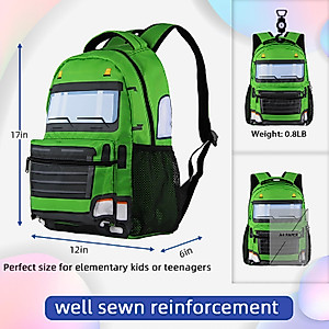 Garbage Truck Backpack for Boys Girls, Elementary Middle High School Bookbags for Teen Kids Students, Large Travel Laptop Backpack Durable Lightweight School Bags, Green