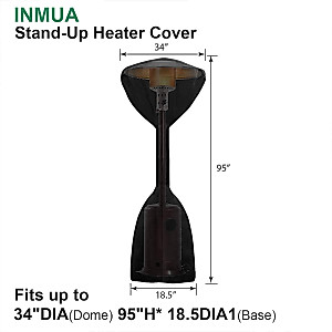 INMUA Standup Patio Heater Cover, Heavy Duty 600D Oxford Fabric Waterproof Heater Cover for Outdoor Heater, Anti-UV, Windproof (34"x19"x95")