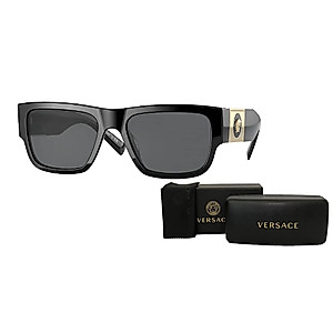 Versace VE4406 GB1/87 56MM Black/Dark Grey Rectangle Sunglasses for Men + BUNDLE With Designer iWear Eyewear Kit