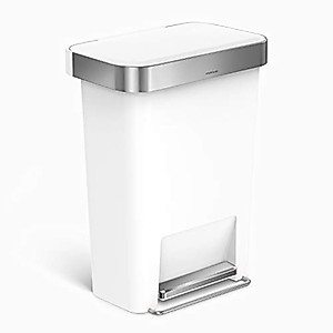 simplehuman 45 Liter / 12 Gallon Rectangular Kitchen Step Trash Can with Soft-Close Lid, White Plastic