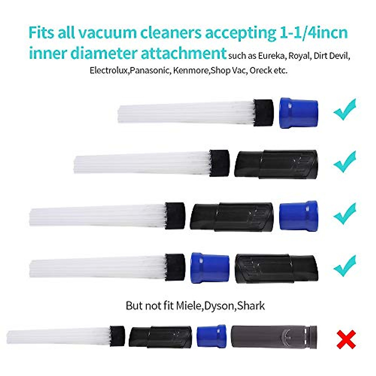 KEEPOW 1 1/4" Vacuum Attachments Accessories Cleaning Kit Hardwood Floor Dust Brush for 32mm (1 1/4 inch) Standard Hose, 7 Pcs