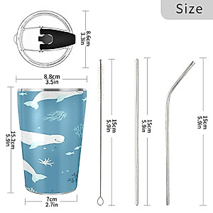 Coral Beluga Whales Fish Tumbler Stainless Steel Insulated Cup Travel Mug for Coffee Double Wall Vacuum Thermos with Straw and Lid 20oz