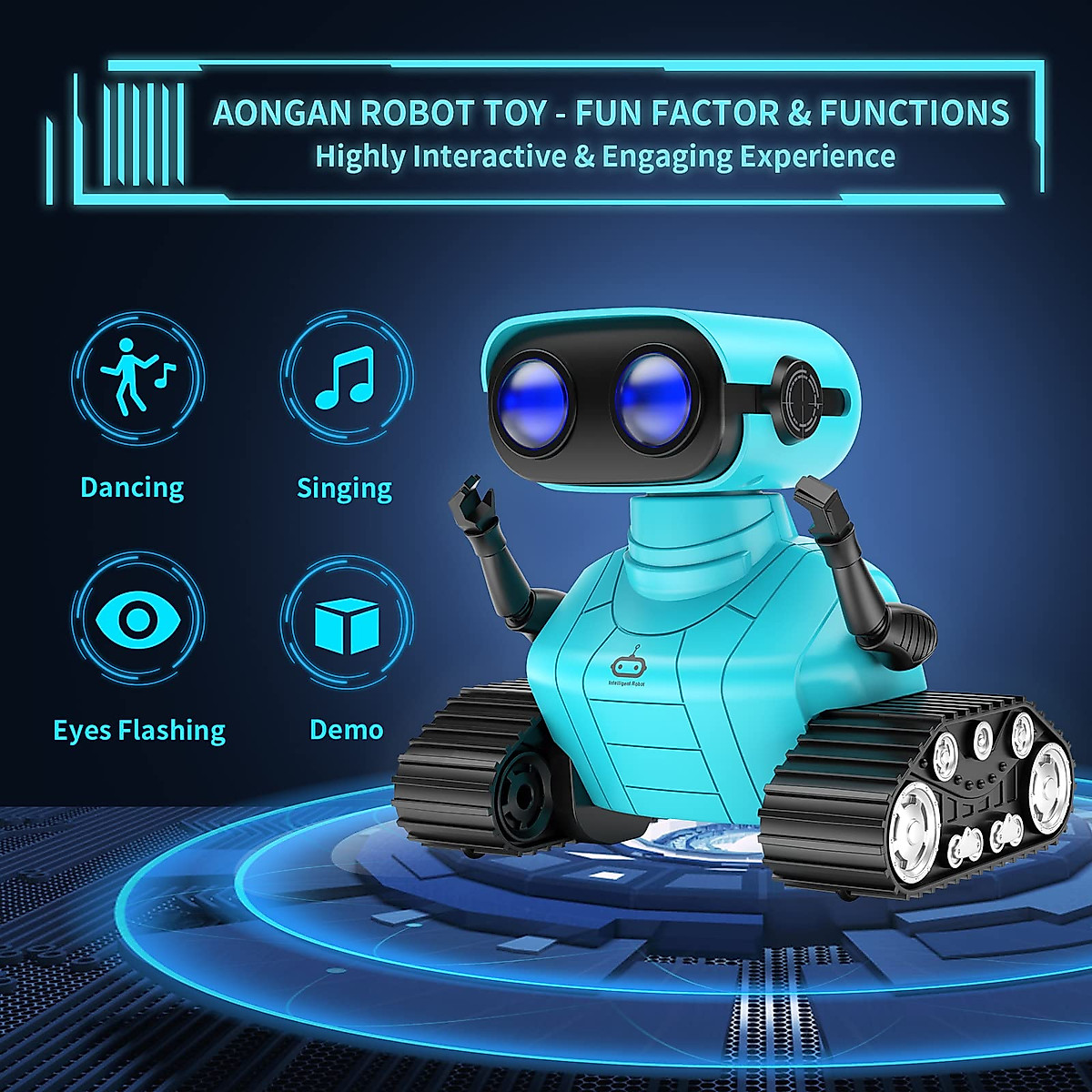 AONGAN Robot Toys - Remote Control Robot Toys for Kids, Dancing Singing Music LED Eyes Demo, Interactive Engaging Robots, USB Charging Tech Gifts Toys for Boys Girls 3 4 5 6 7 8 9 Years Old (Blue)